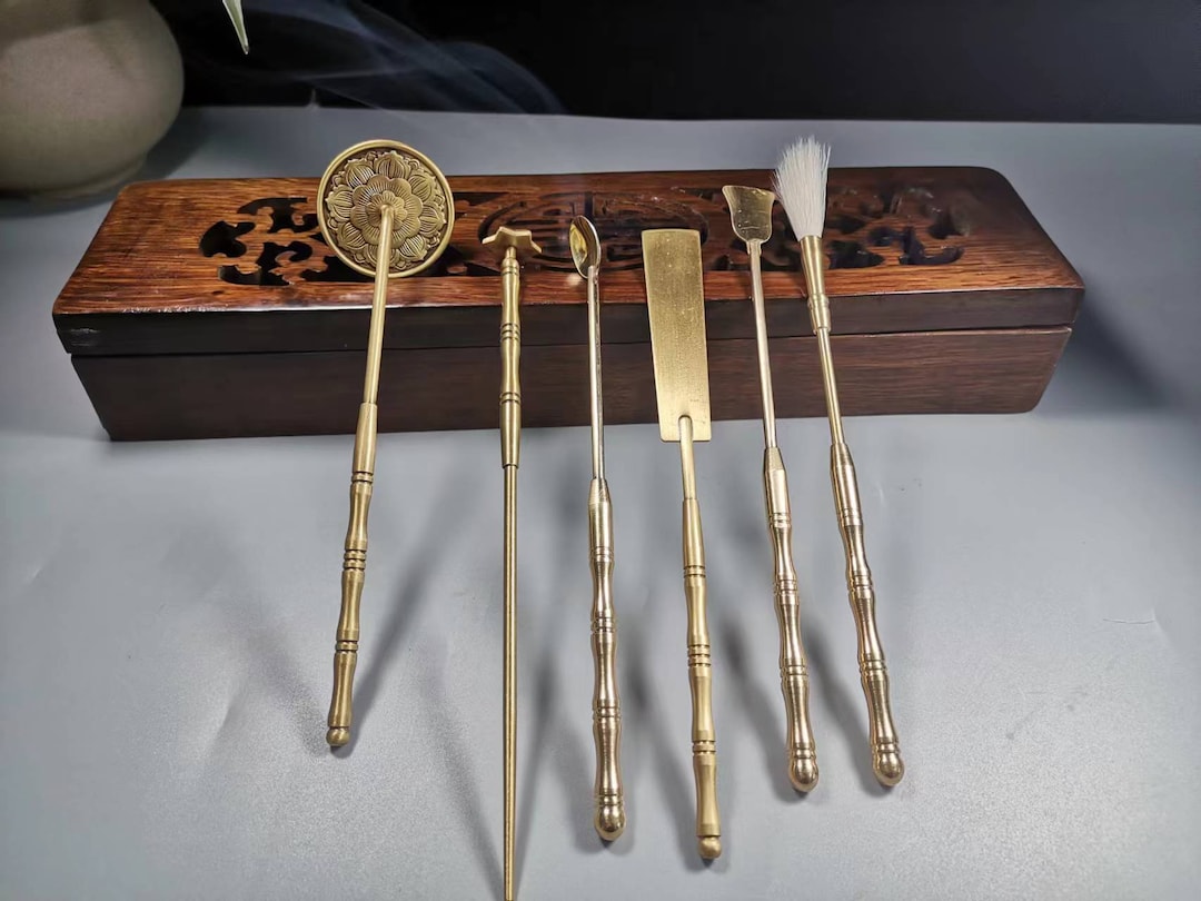 Zh0713 Incense Lore Suit, Tibetan Bronze Long Handle Incense Suppressor ...