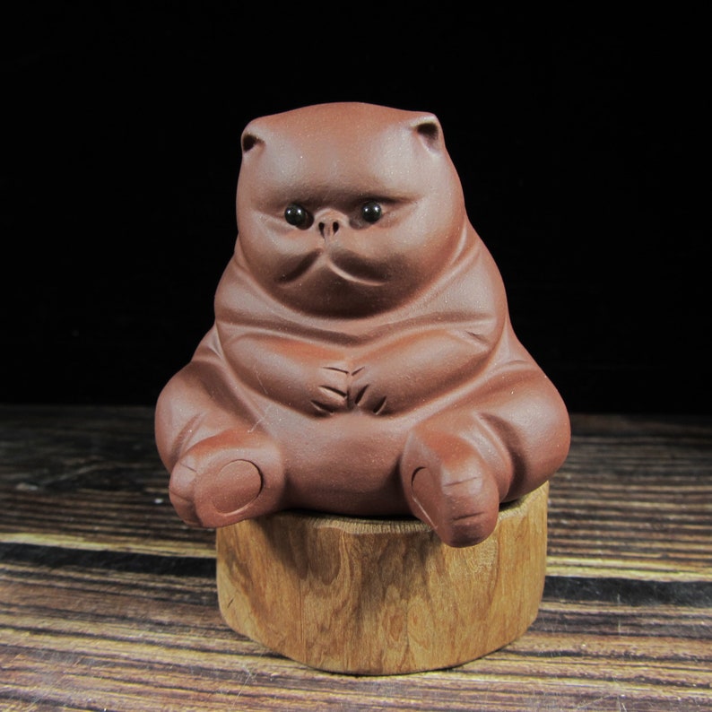 Purple Clay Thinker Cat Statue Feng Shui Decor Figurine - Etsy