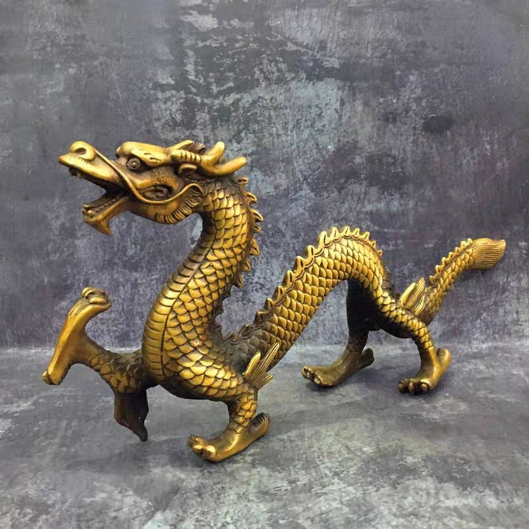 MCF4312 Gold Chinese Feng Shui 12.5"dragon Figurine Statue for Luck ...