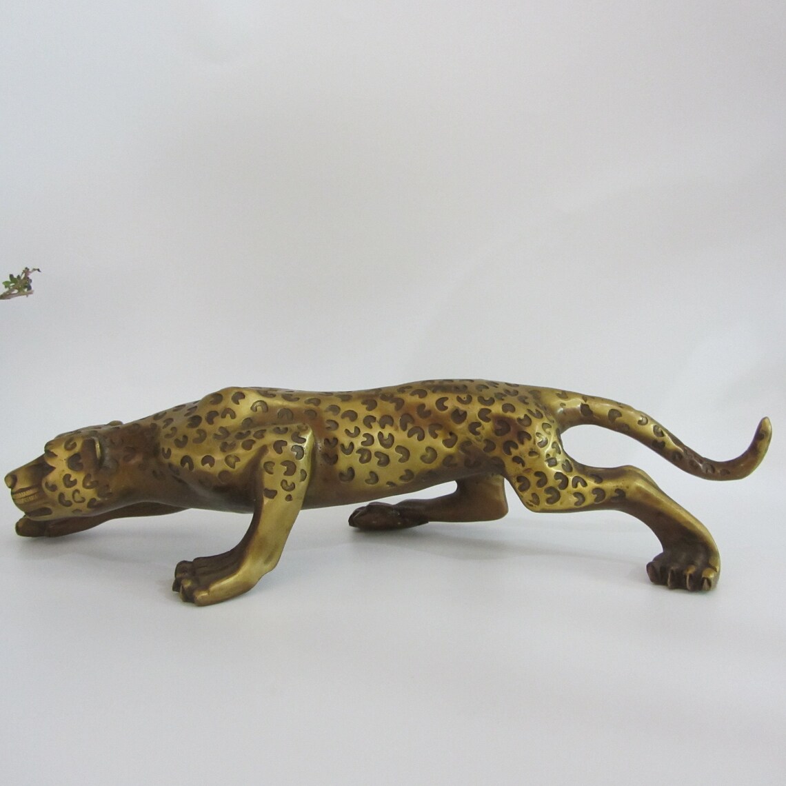 14in, Huge Bronze Ferocious Leopard Figurine, Brass Cast Cheetah Animal ...