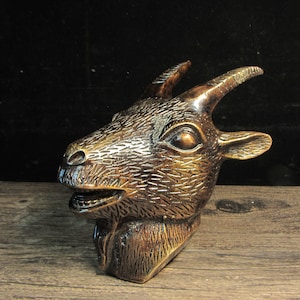 Vintage Copper Goat Head Statue Figurine Collection Huge Animal Zodiac ...