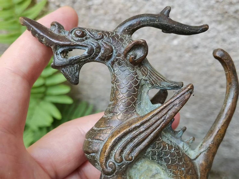 Brass Ancient Beast Flying Dragon Mini Statue, Fengshui Home Decor ...
