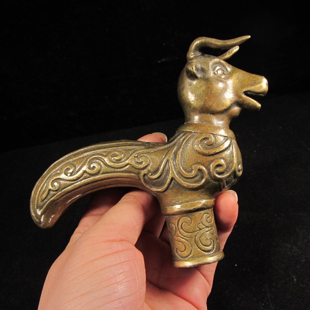 Mt0681 Vintage Goat Cane Walking Stick Head,bronze/brass Hand Carved ...