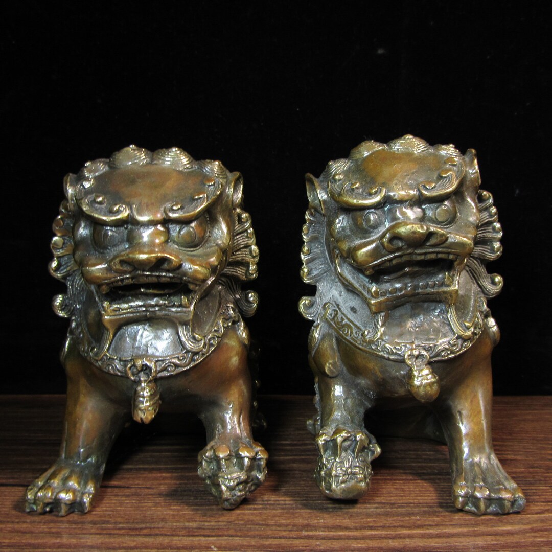 Mt061 Vintage Antique Foo Dog Lion Statue Pair Signed,old Antiques ...
