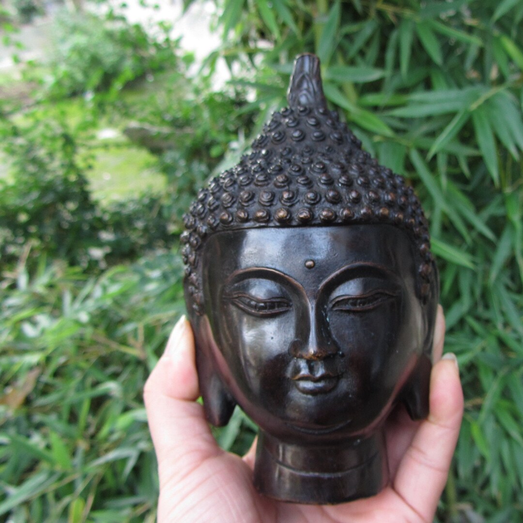 Vintage Copper Buddha Head Bust Small Zen Meditation Copper Casting ...