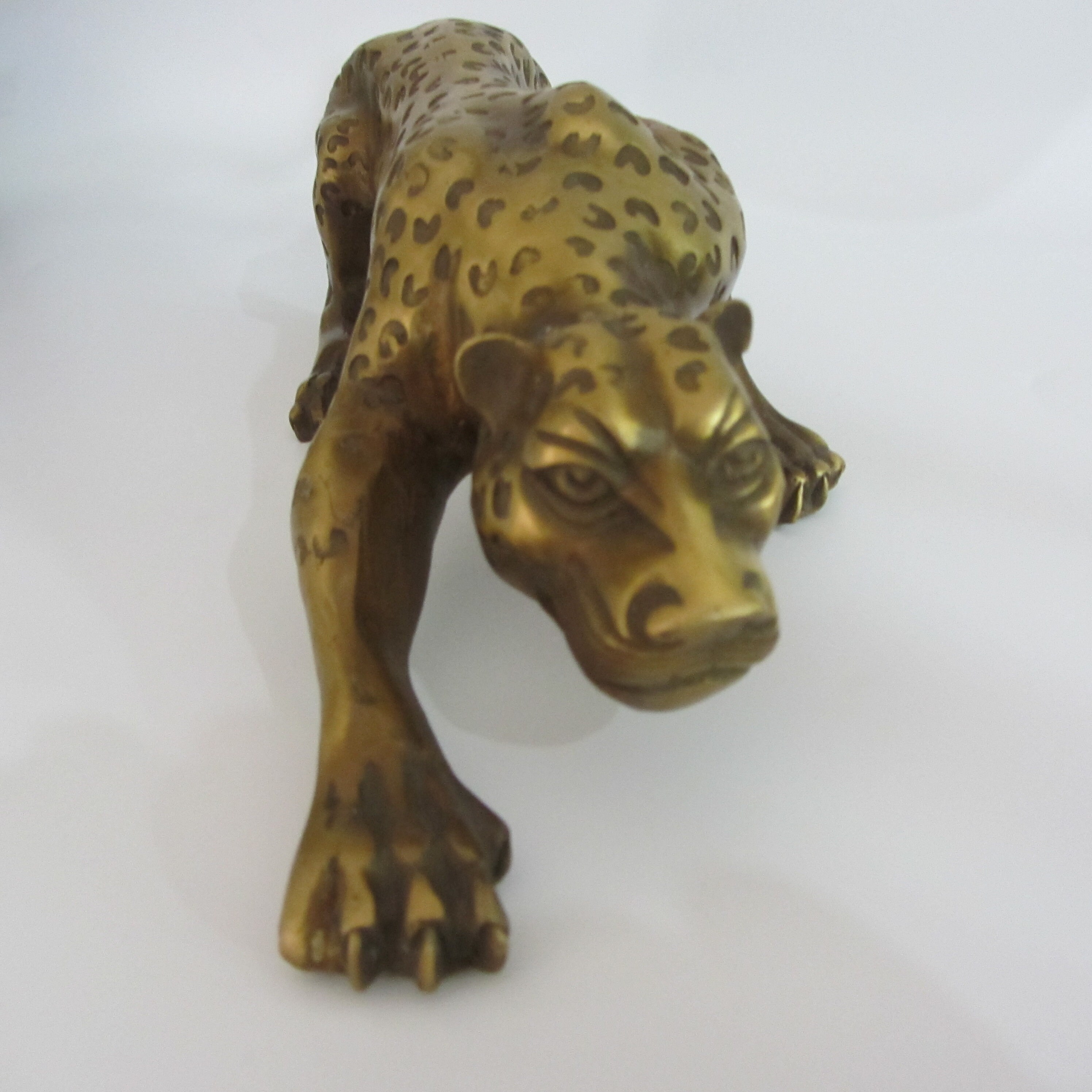14in, Huge Bronze Ferocious Leopard Figurine, Brass Cast Cheetah Animal ...