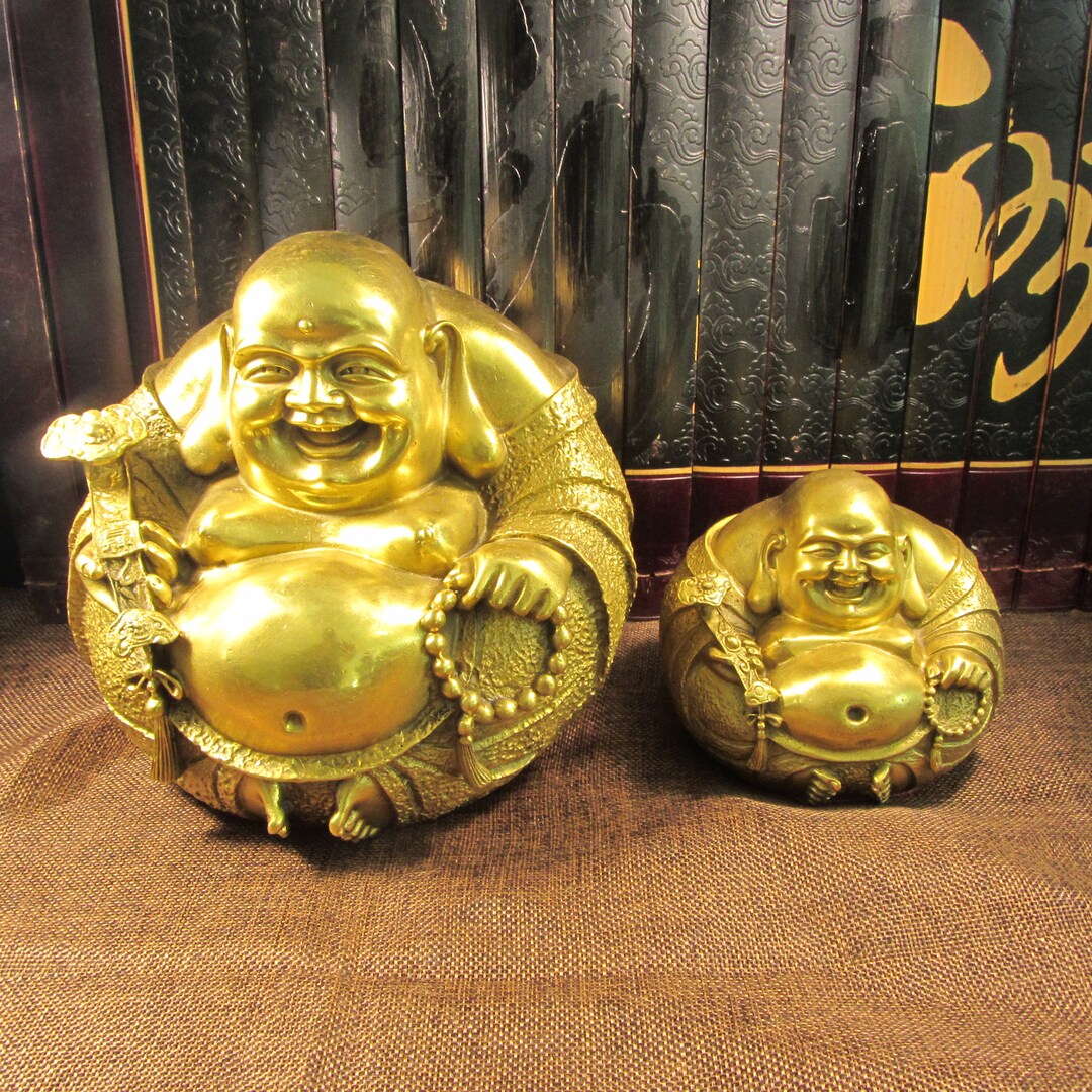Brass Bronze Laughing Buddha Figurine Statue Home Maitreya Buddha ...