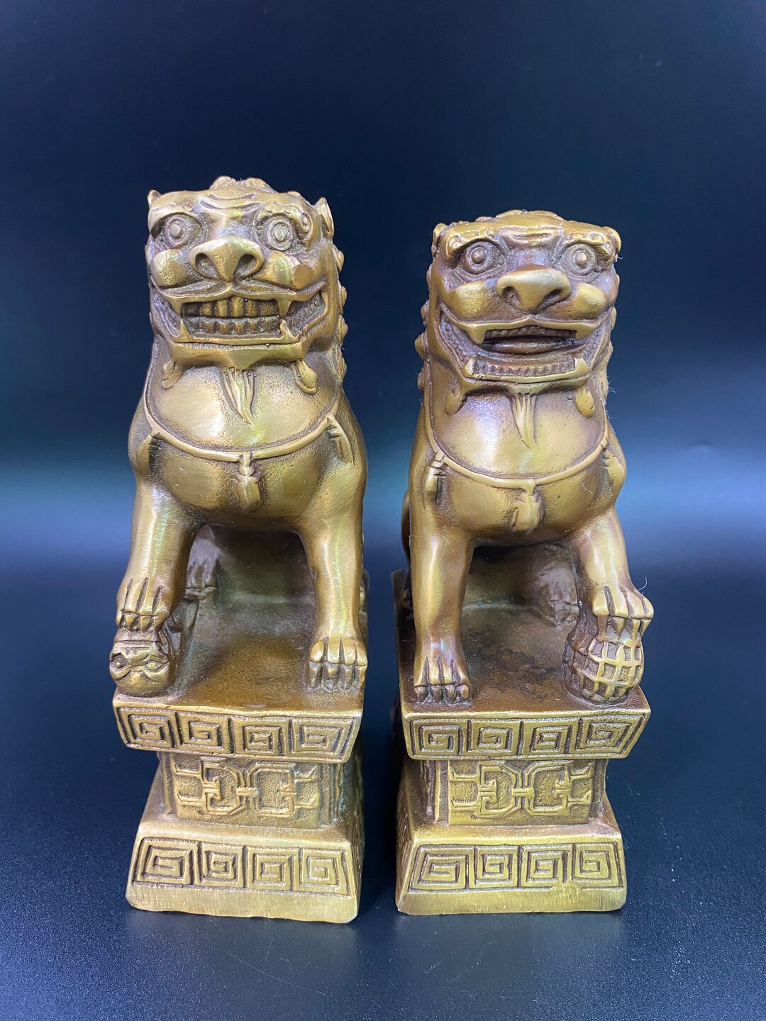Copper Asian Evil Fu Foo Dog Lion Statue Pair Signed, Old Antiques ...