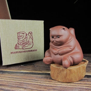 Purple Clay Thinker Cat Statue, Feng Shui Decor Figurine, Zisha Yixing ...