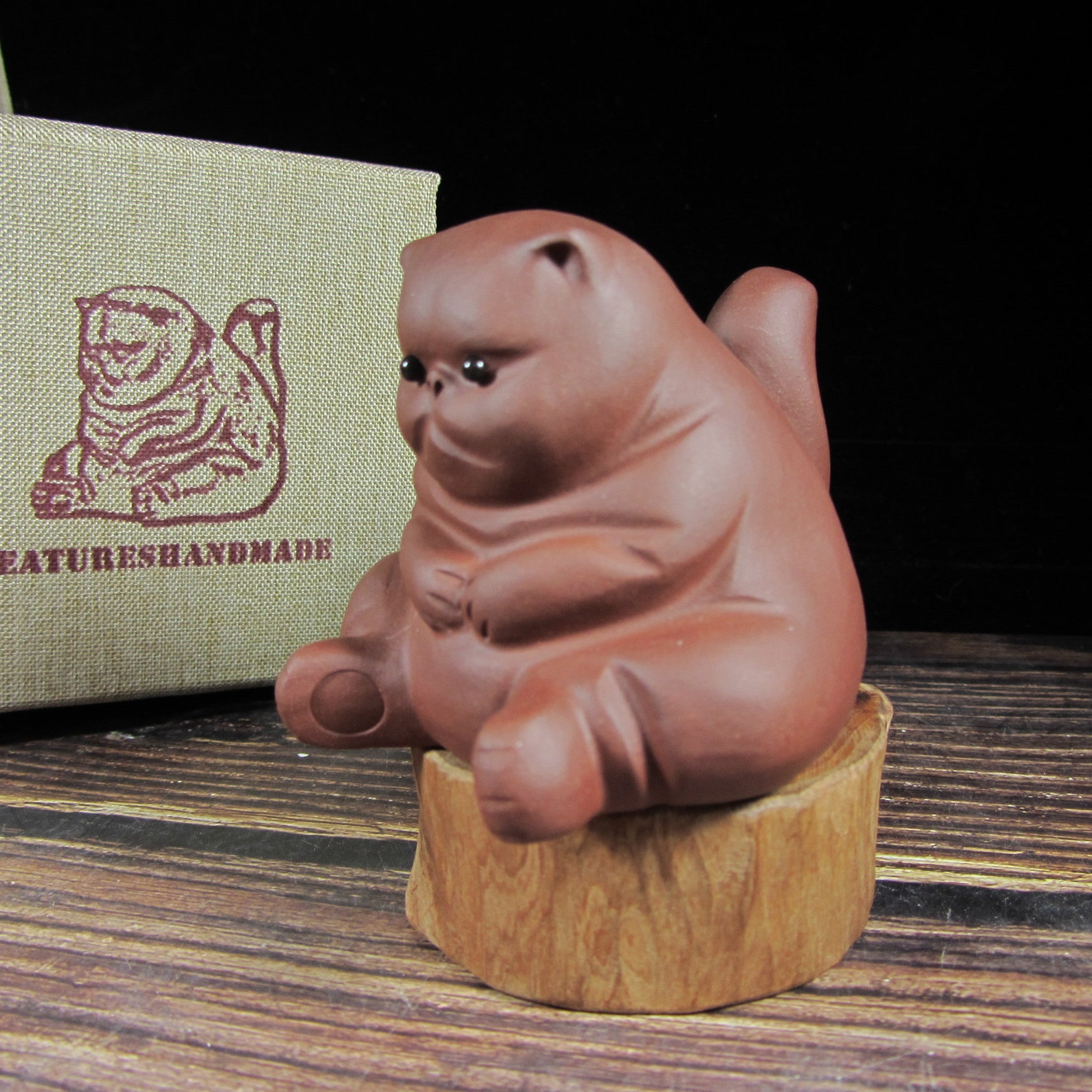 Purple Clay Thinker Cat Statue Feng Shui Decor Figurine - Etsy