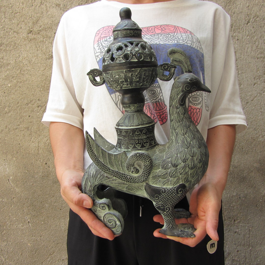 M512 Green Black Ancient Antiqued Phoenix, Bird Incense Holder, Display ...