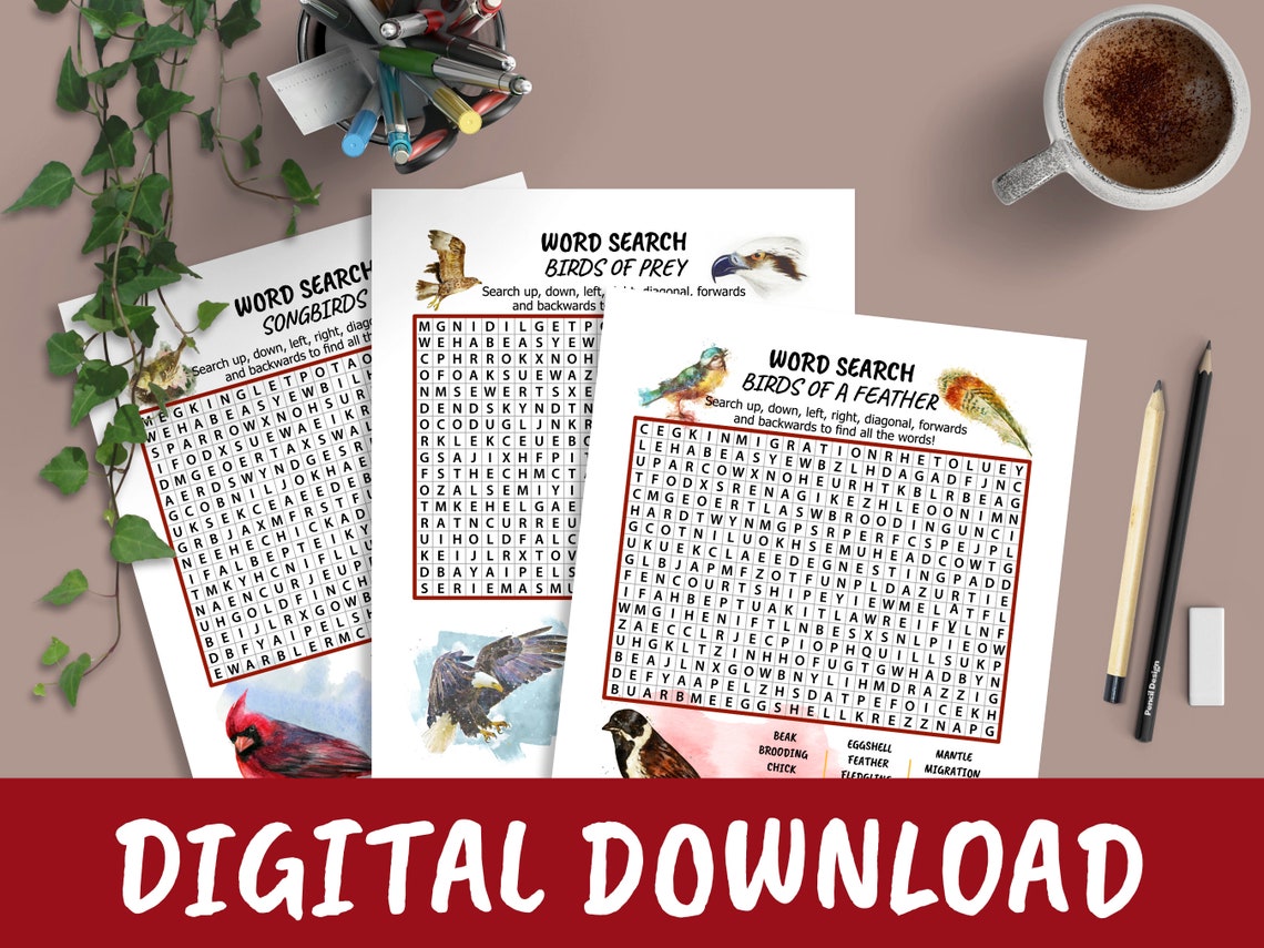 Bird Themed 3 Pack Printable Word Search Large Print - Etsy