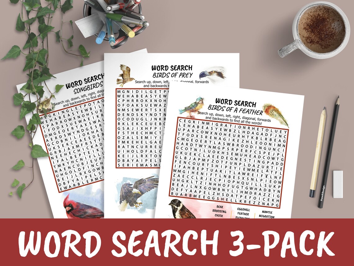 Bird Themed 3 Pack Printable Word Search Large Print - Etsy