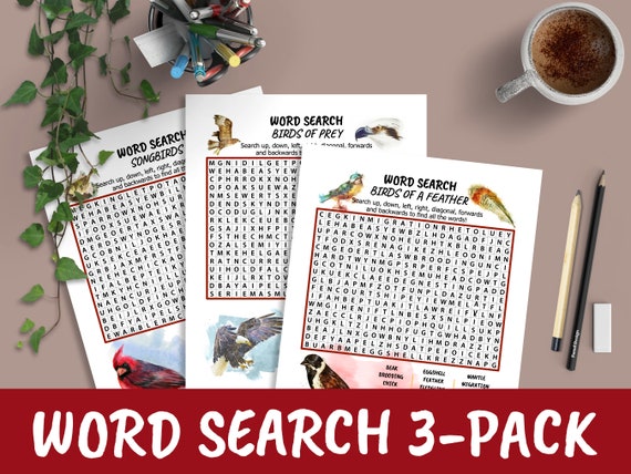 Bird Themed 3 Pack Printable Word Search Large Print | Etsy