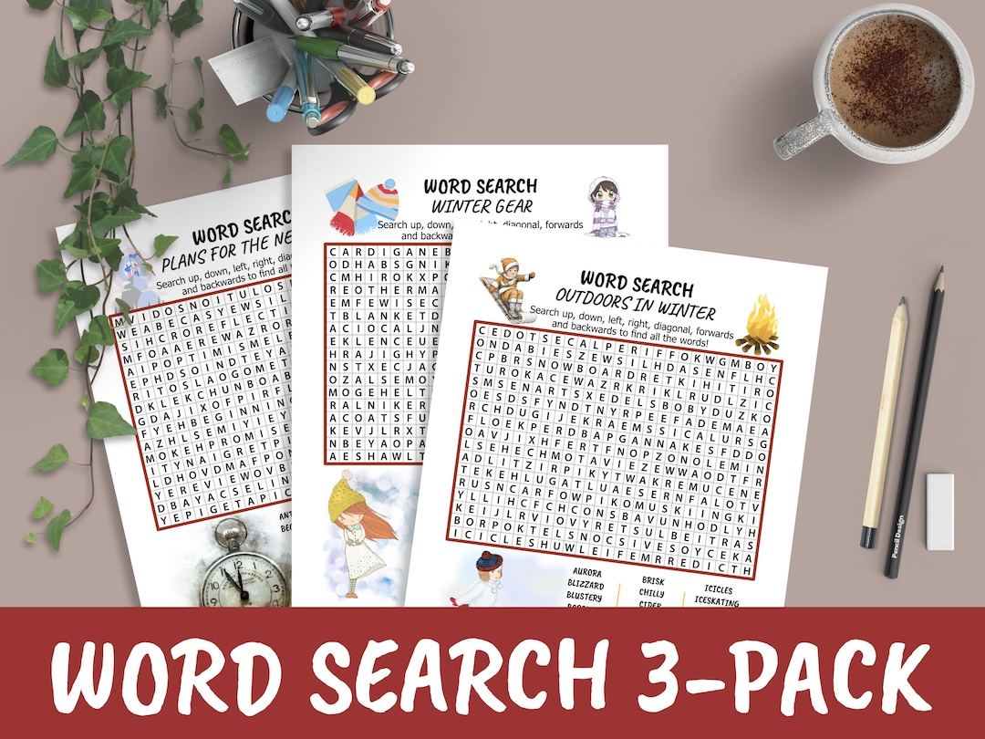 Winter Themed 3 Pack Printable Word Search Large Print Puzzle|for ...