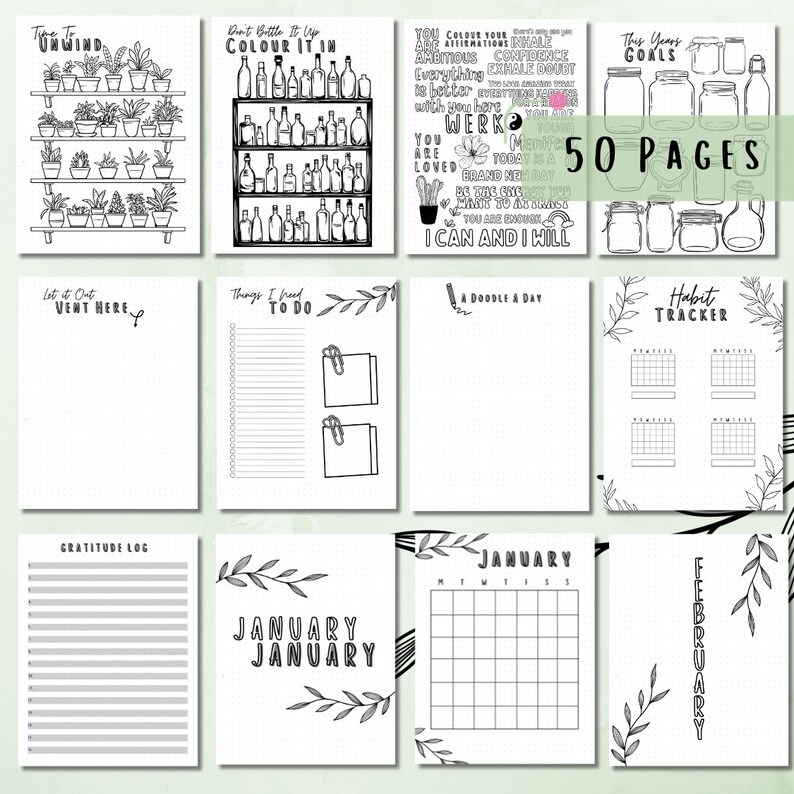 2025 Digital Bullet Journal Planner | Print & Colour Journal Planner ...