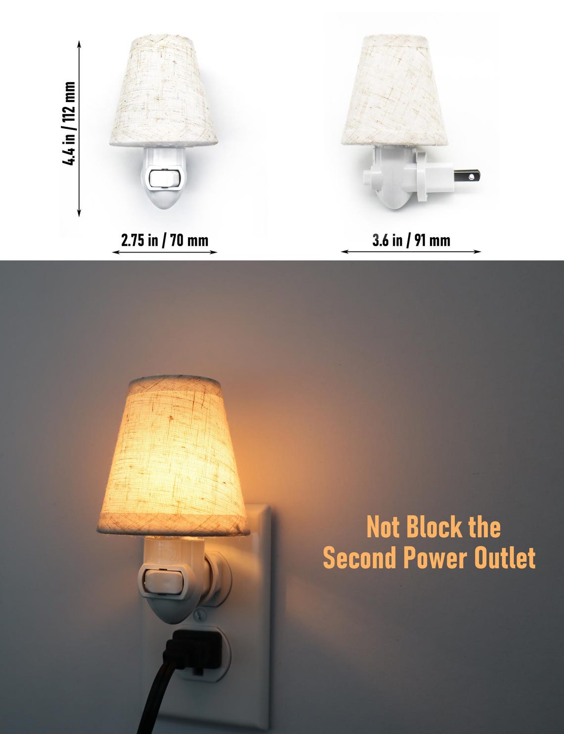 Vintage Night Light Plug in - Fabric Linen Lamp Shade, 0.5W Replaceable ...