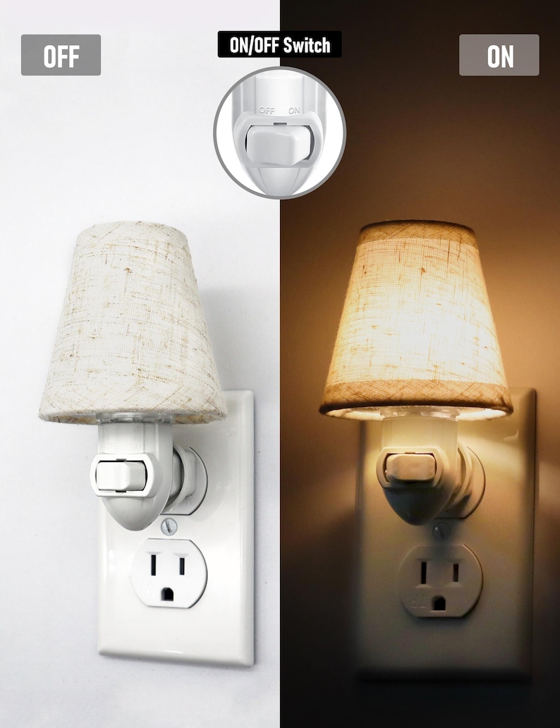Vintage Night Light Plug in - Fabric Linen Lamp Shade, 0.5W Replaceable ...