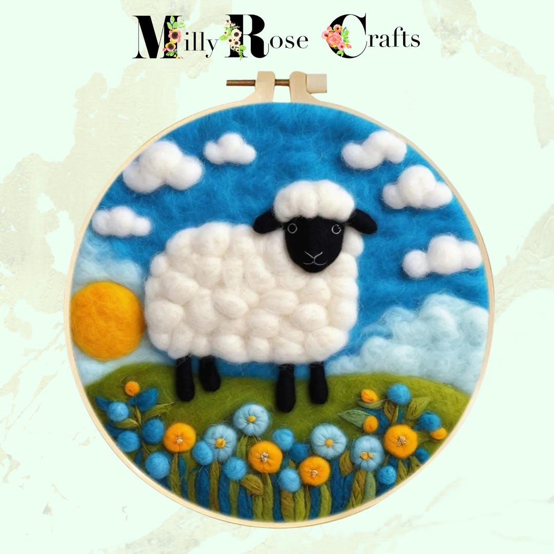 Sheep 2D Needle Felting Kit Adult Beginner Countryside Field Wool ...