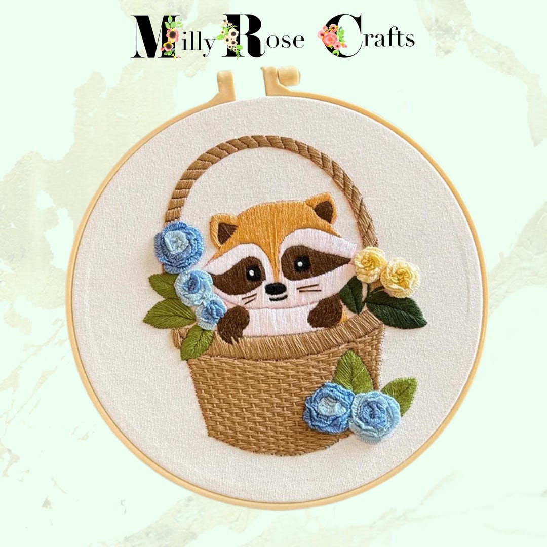 Cute Raccoon Embroidery Kit Cartoon Animal Cross Stitch for Adult With ...