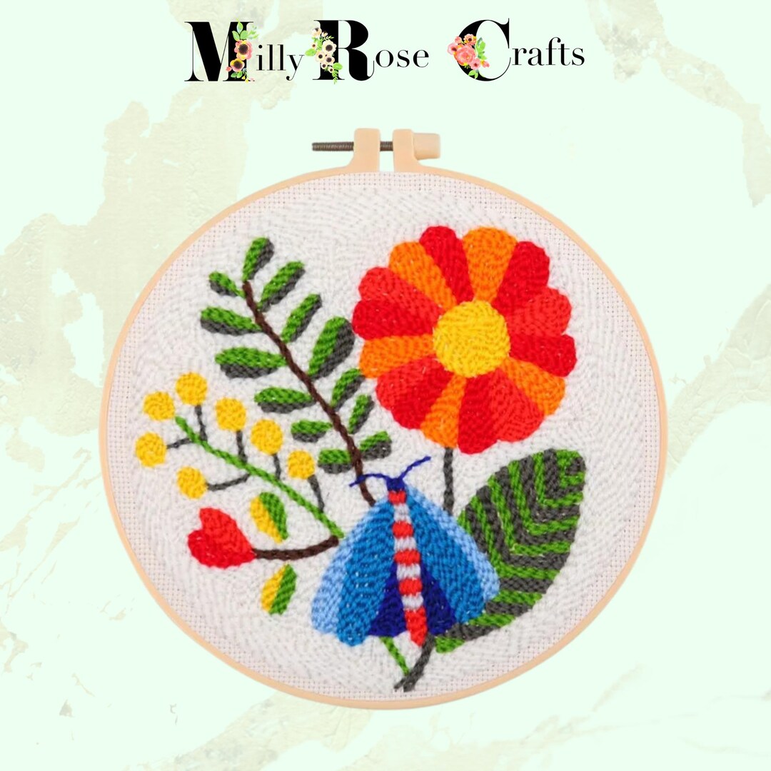 Flower Punch Needle Kit Beginner Daisy Punch Needle Embroidery Kit 20cm ...