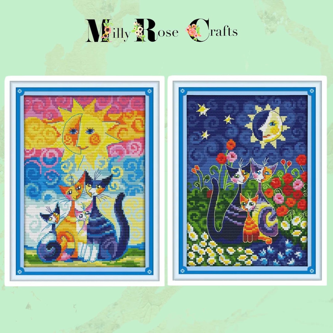 Colourful Cats Cross Stitch Kit Cats Under the Sun 14ct Stamped Cross ...