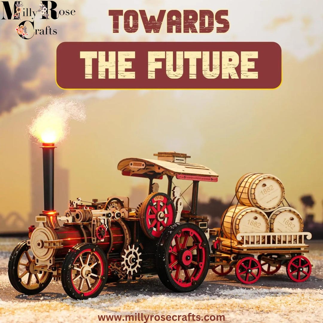 Robotime Rokr Steam Enginetractor Model 3D 1:28 Scale Wooden Puzzle for ...