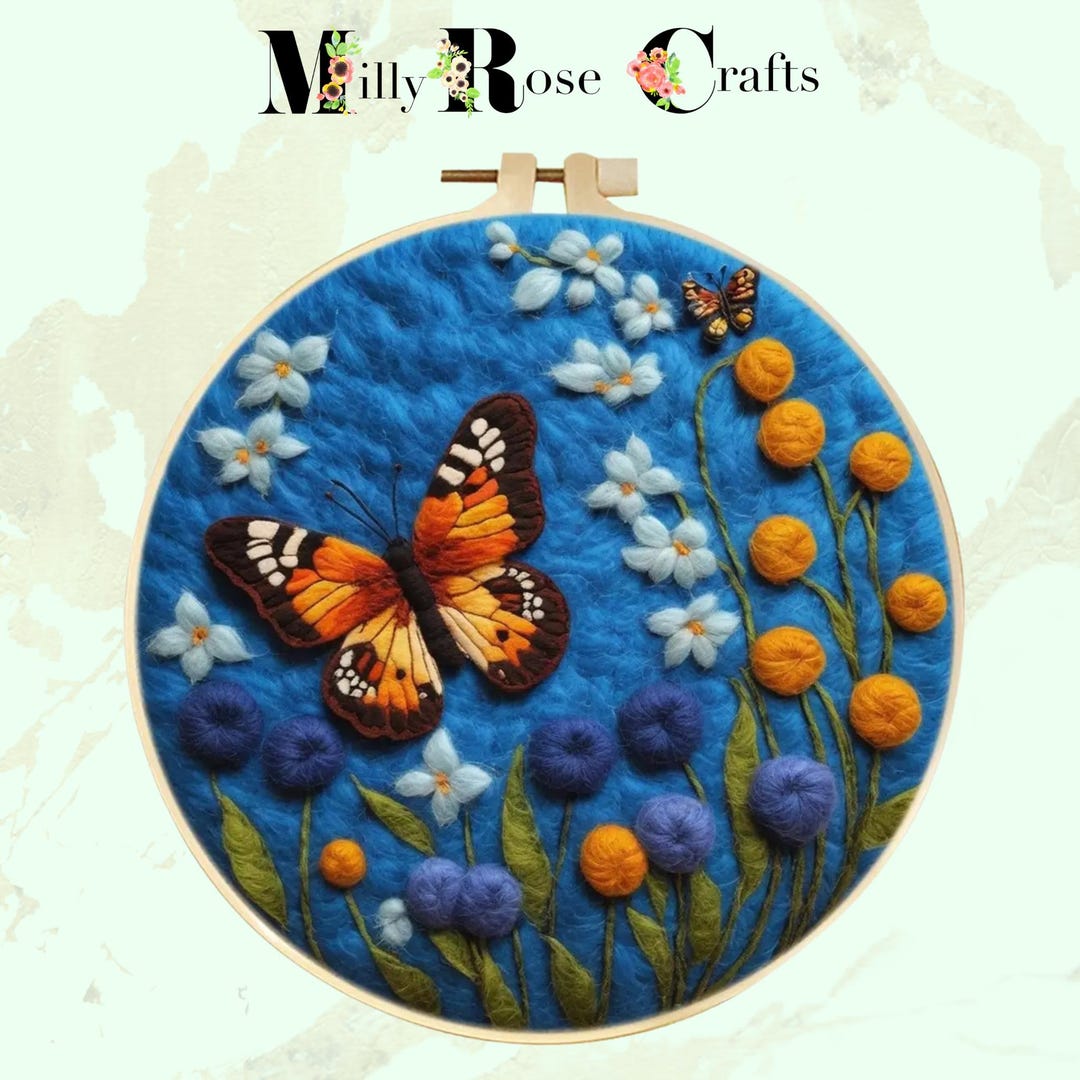 2D Butterfly Needle Felting Kit Adult Beginner Butterfly and Flowers ...