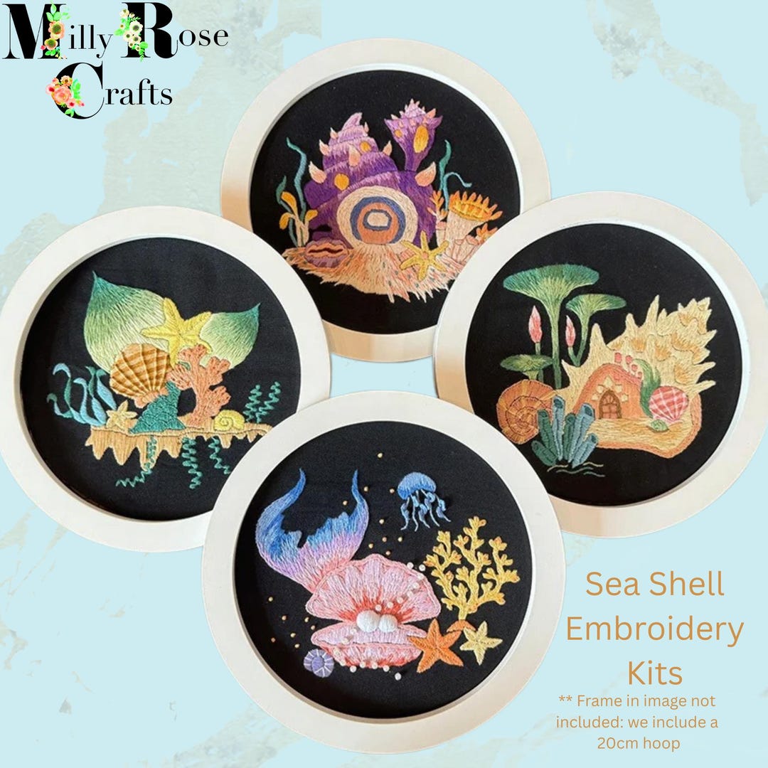 Sea Shell Embroidery Kit Conch Shell Embroidery Coral Starfish Oyster ...