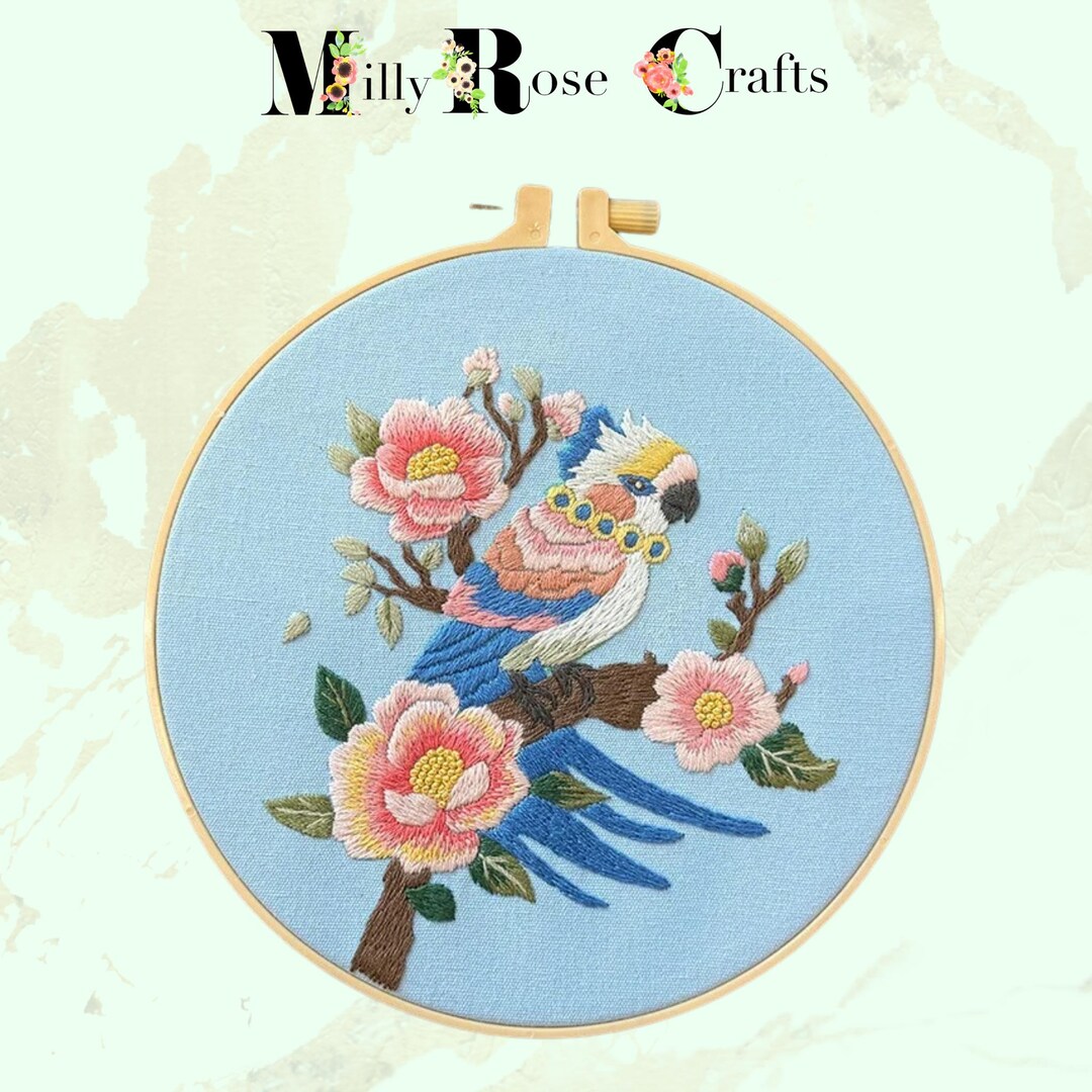 Cockatiel Parakeet Embroidery Kit Parrot Cross Stitch Bird & Flower ...