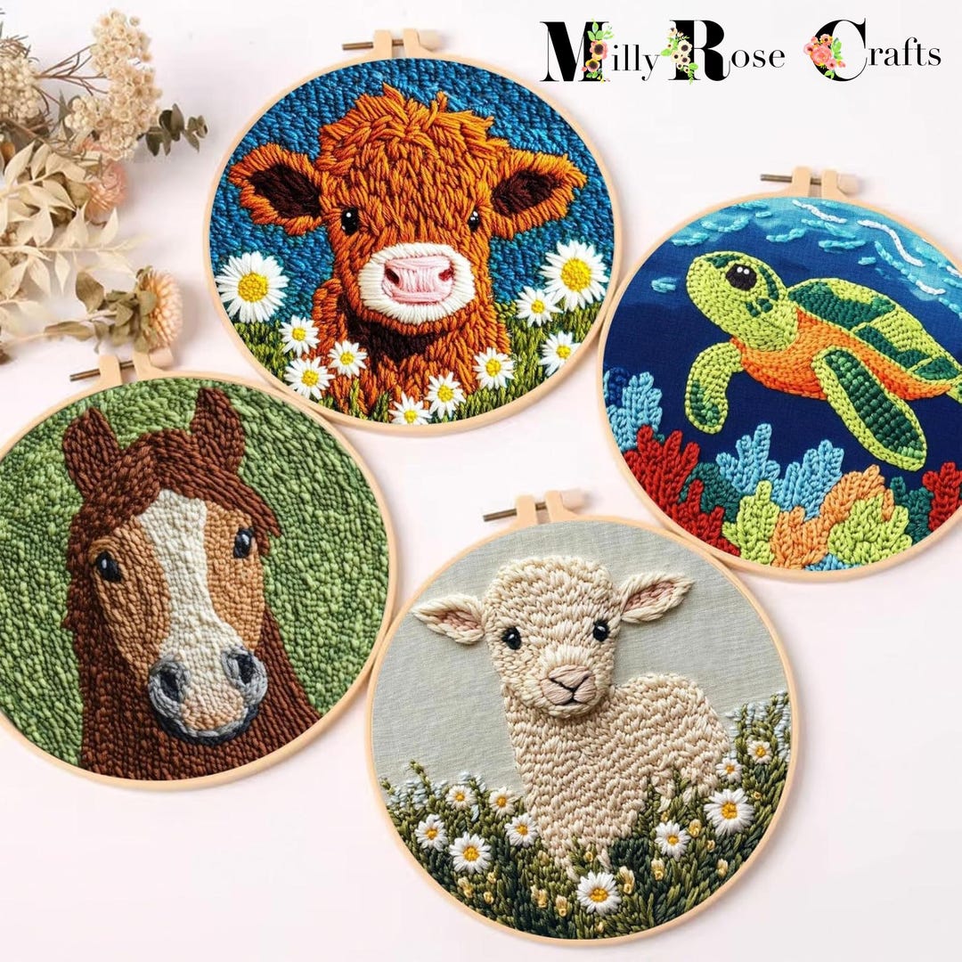 Highland Cow Punch Needle Kit Lamb Punch Needle Horse Embroidery Kit ...