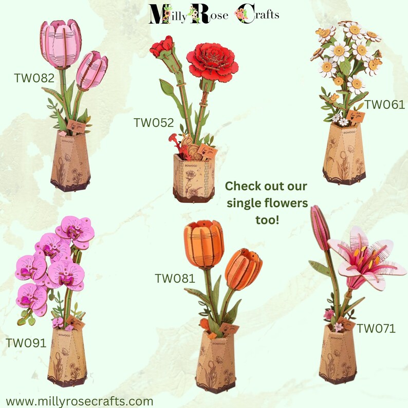 Robotime 3D Wooden Puzzle Rowood Flowers Bouquet Wooden Bloom Beginner ...