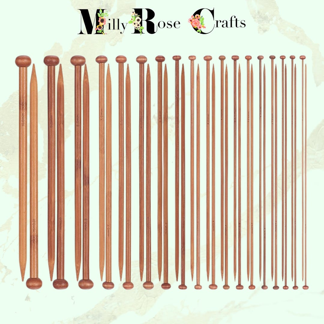 Bamboo Knitting Needle Set - 18 Pairs of Wooden Straight Knitting ...