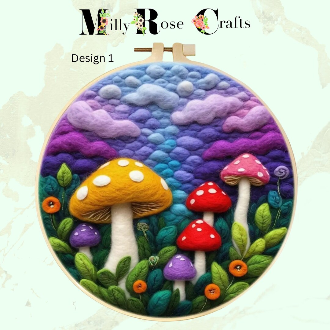 Mushroom Felting Kit 2d Wool Painting Merino Wool Felt Kit Beginner ...