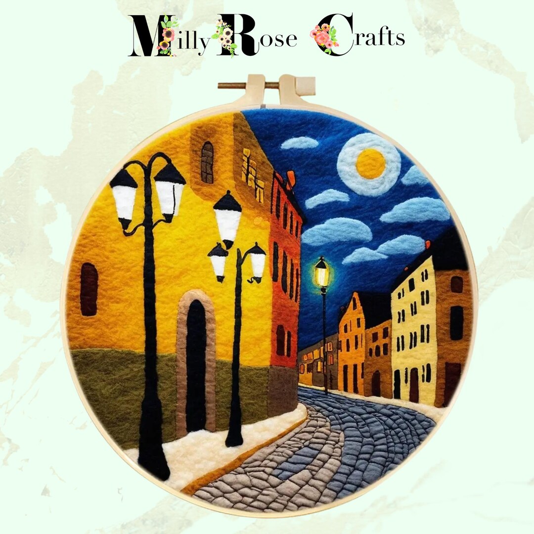 2d Needle Felting Kit Street by Lamp Light Needle Painting Kit Town ...