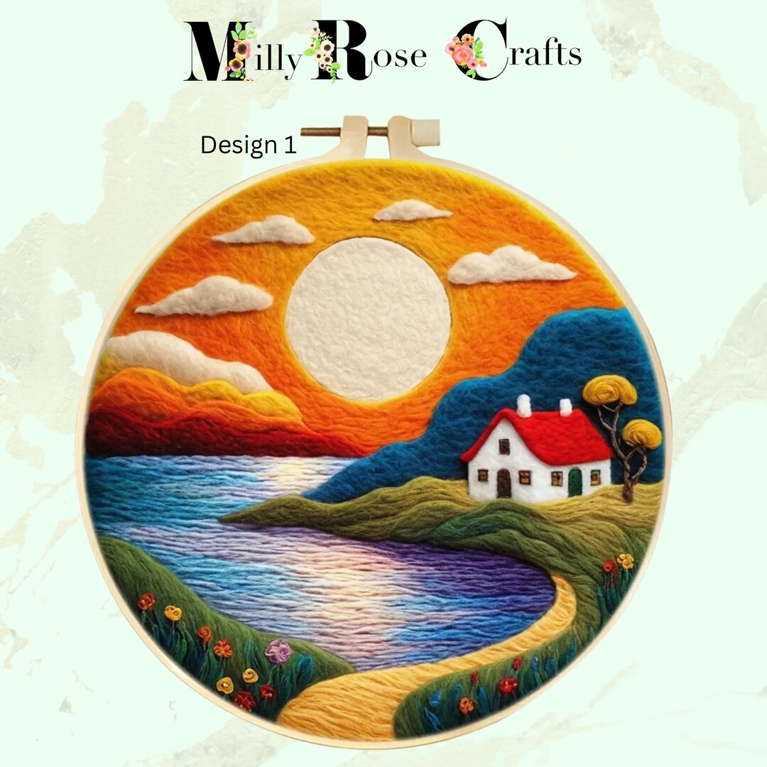 2D Needle Felting Kit Sunset at Sea Wool Painting Kit Adult Beginner ...