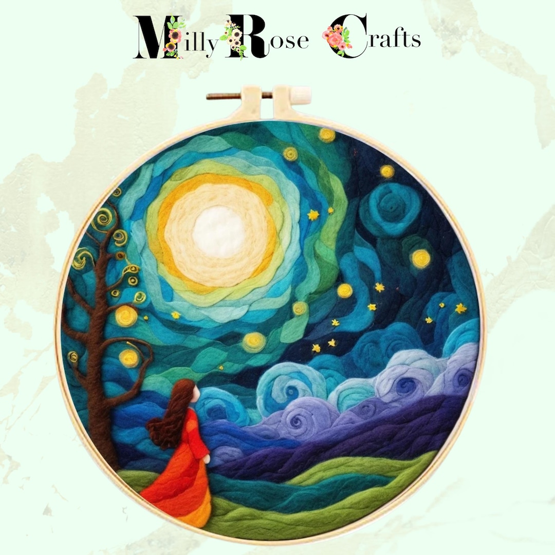 Enchanted Starry Night 2D Needle Felting Kit Wool Needle Painting Kit ...