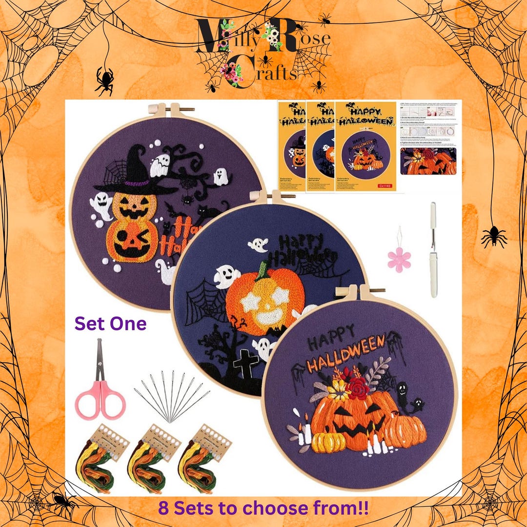 Halloween Embroidery Kit Set: Witches, Pumpkins, Ghosts - Beginner ...