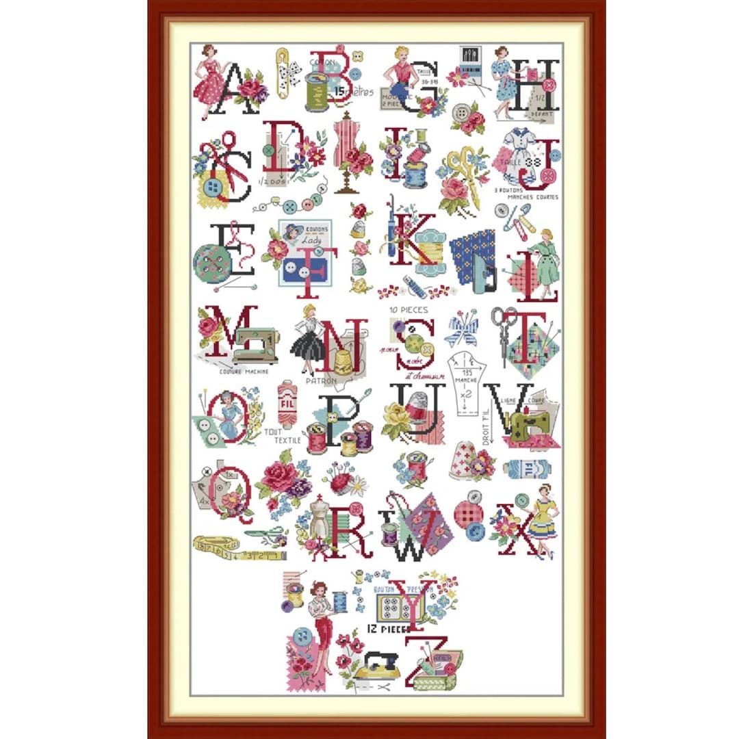 Alphabet Cross Stitch Kit 14ct Stamped Cross Stitch Alphabet Sewing ...