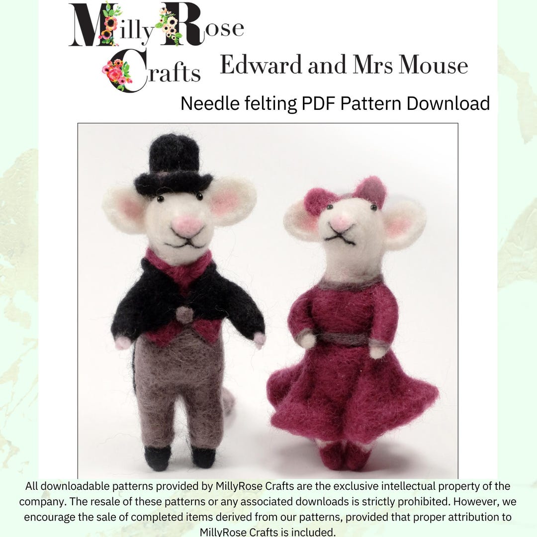 Mouse Needle Felting Download Pattern .pdf Edward & Mrs Mouse Felting ...