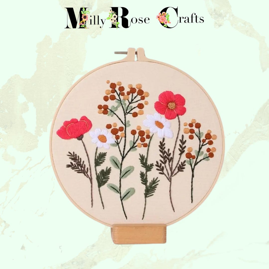 Meadow Flower Embroidery Starter Kit Beginners DIY Embroidery Kit, 4 X ...
