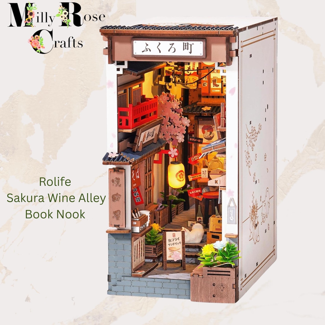 Rolife Book Nook Kit Sakura Wine Alley 3D Wooden Puzzle Booknook ...