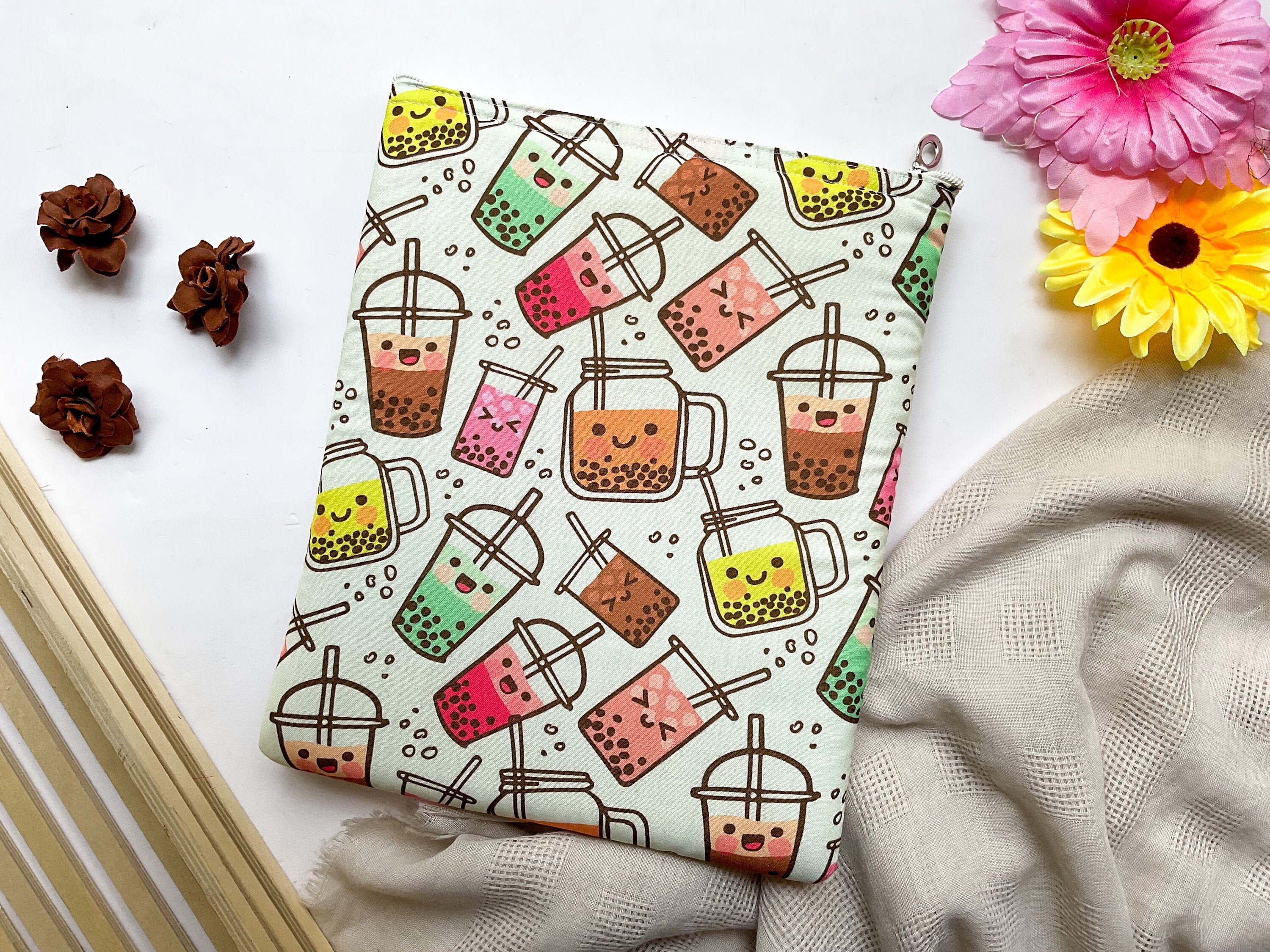 Kawaii Book Sleeve With Zipper Boba Tea Sleeve Kpop Kdrama - Etsy