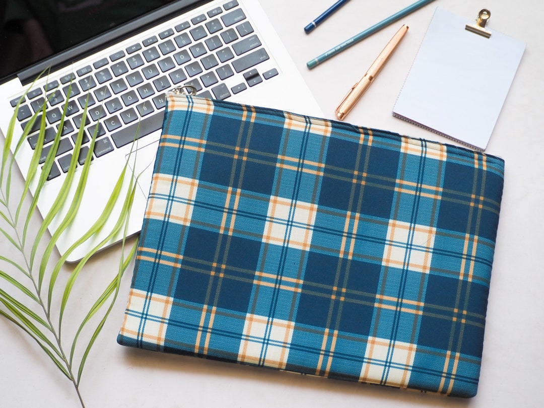 Blue Plaid Laptop Sleeve With Zipper | Gift for Him | Graduation Gift ...