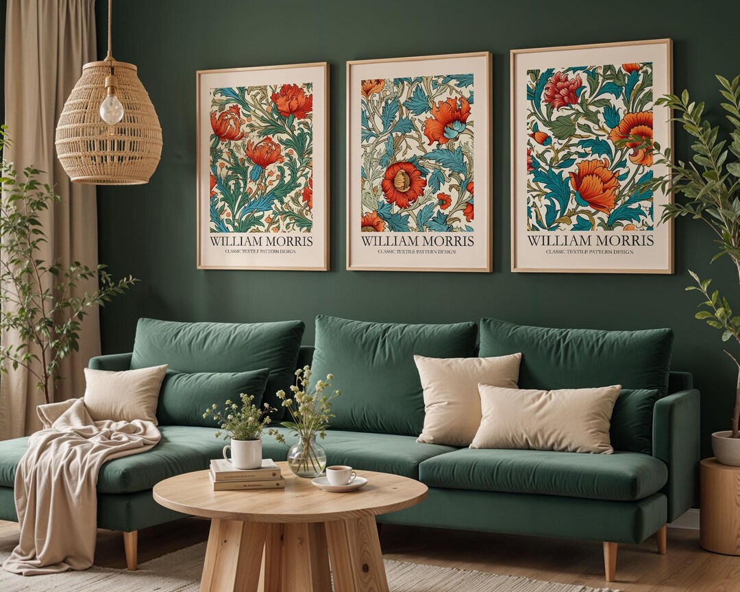 Set of 3 William Morris Posters, Red Poppy Prints, Vintage Floral, Arts ...