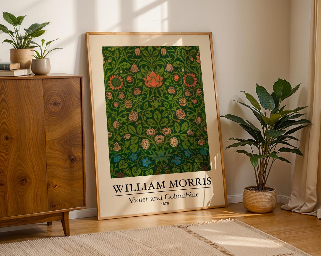 Green William Morris Poster, Violet and Columbine Print, William Morris ...