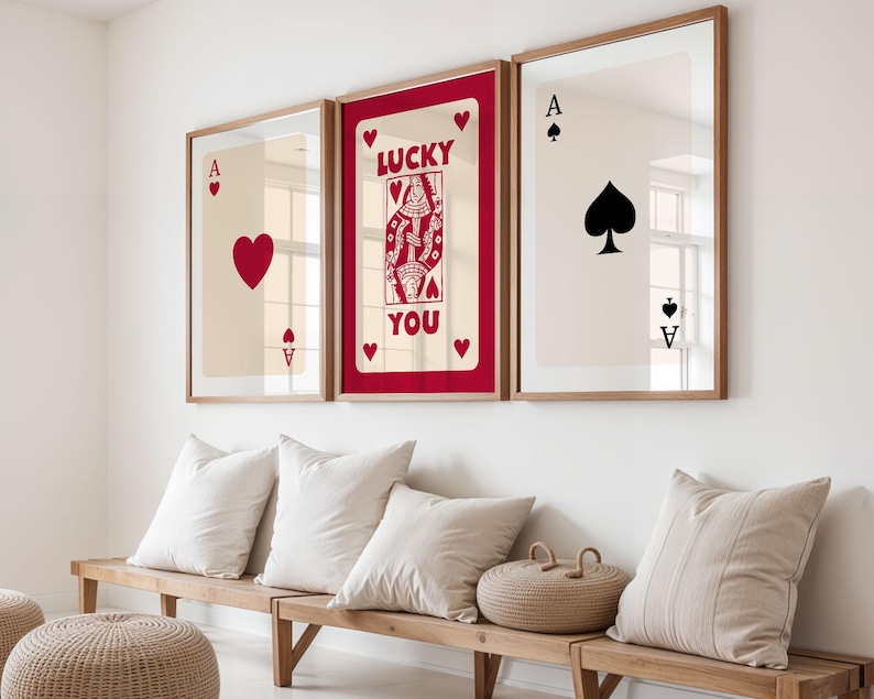 Playing Cards Set of 3 Wall Art, Ace of Spades Print, Ace of Hearts ...