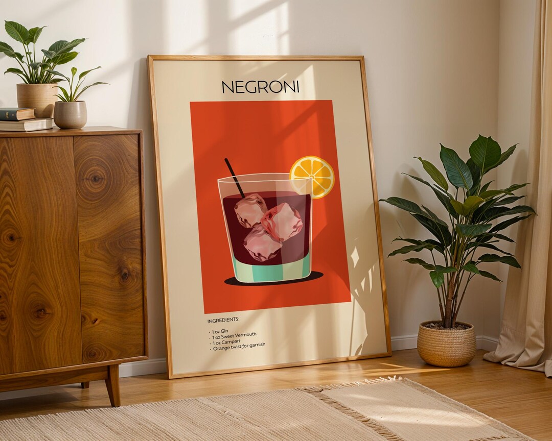 Negroni Cocktail Art Print, Cocktail Art Poster, Retro Drink Poster ...
