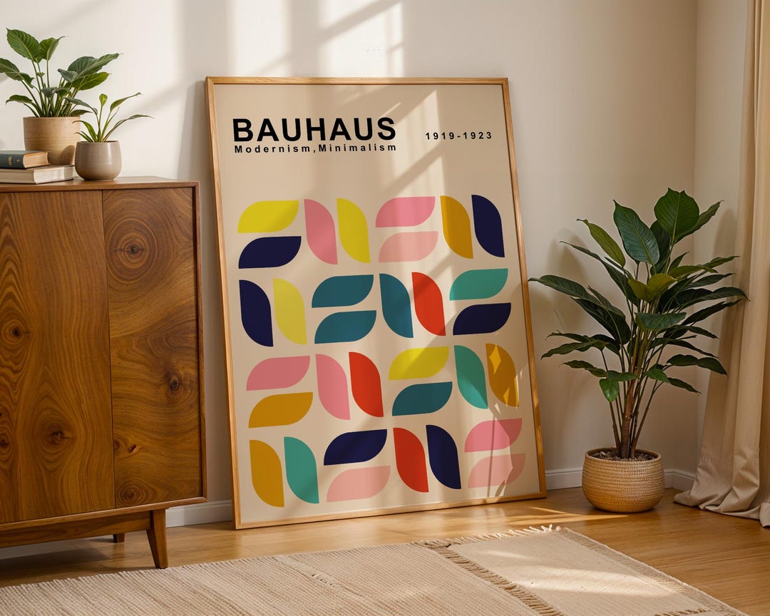 Bauhaus Leaf Pattern Poster, Retro Bauhaus Print, Mid Century Modern ...