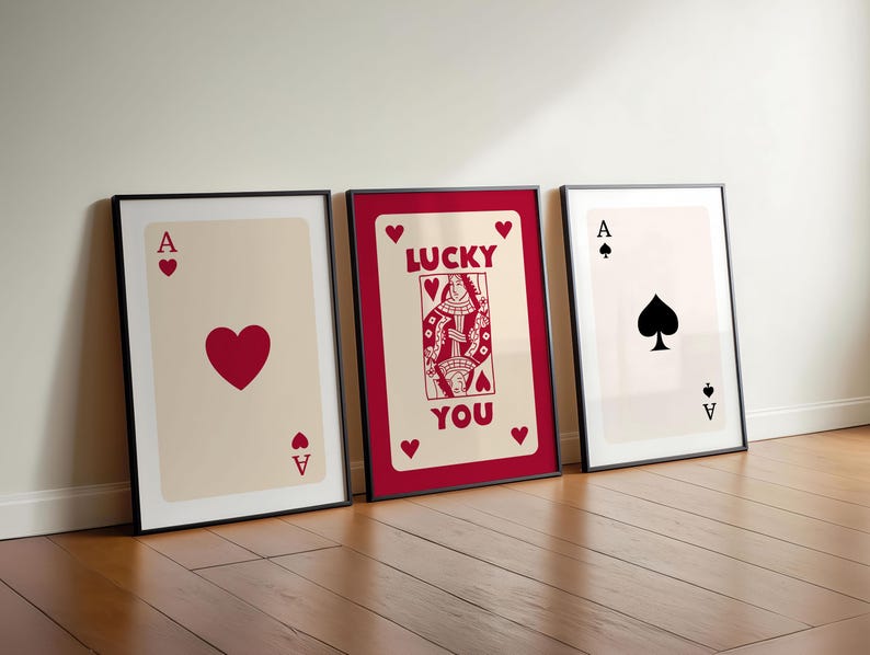 Playing Cards Set of 3 Wall Art, Ace of Spades Print, Ace of Hearts ...